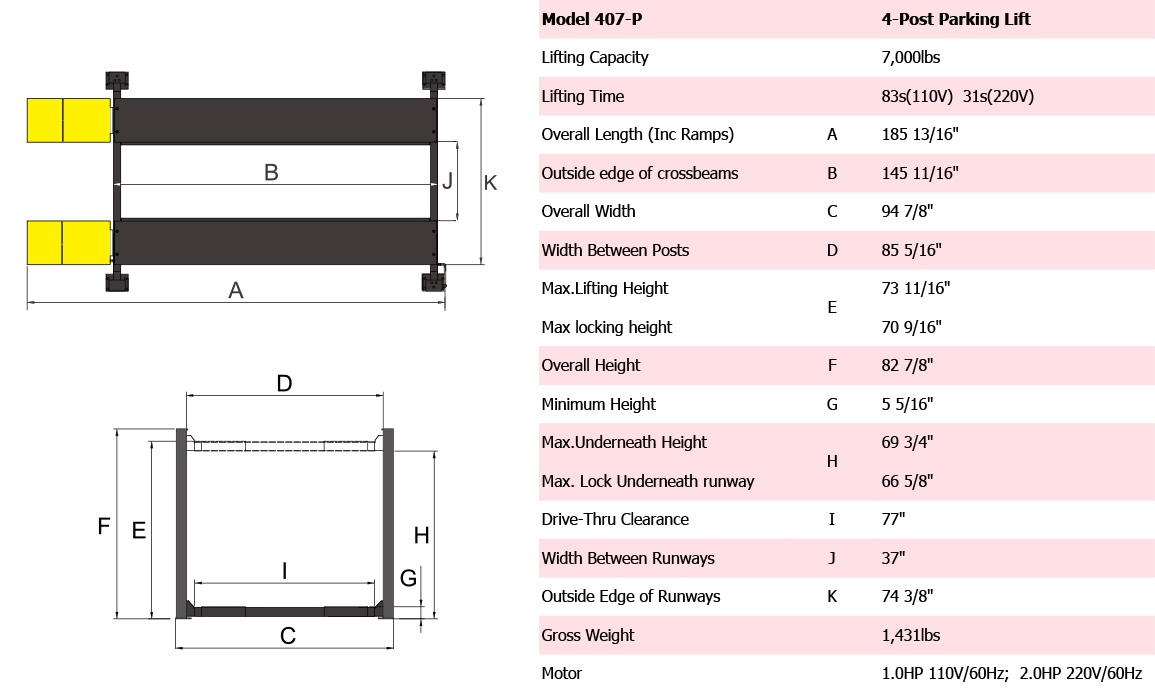 AMGO 407-P 4-Post Lift 7000 LB | Wholesale Lifts