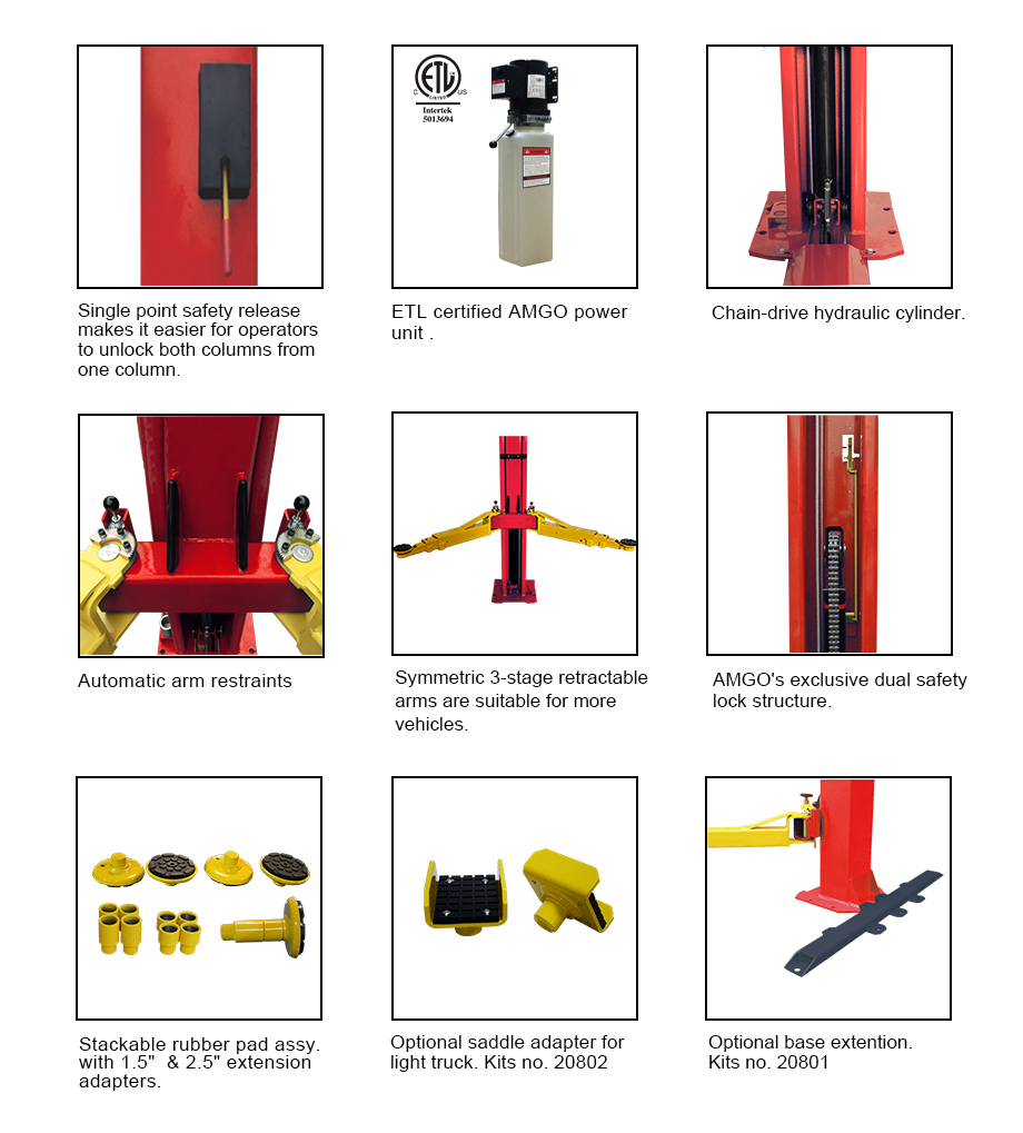 AMGO BP-9 9,000 lb 2-Post Baseplate Lift | Wholesale Lifts